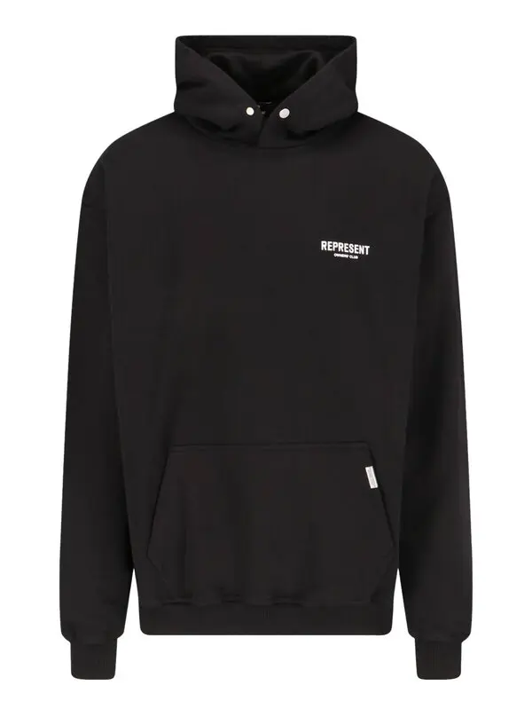 REPRESENT Cotton Hoodie With Ribbed Edges - Black