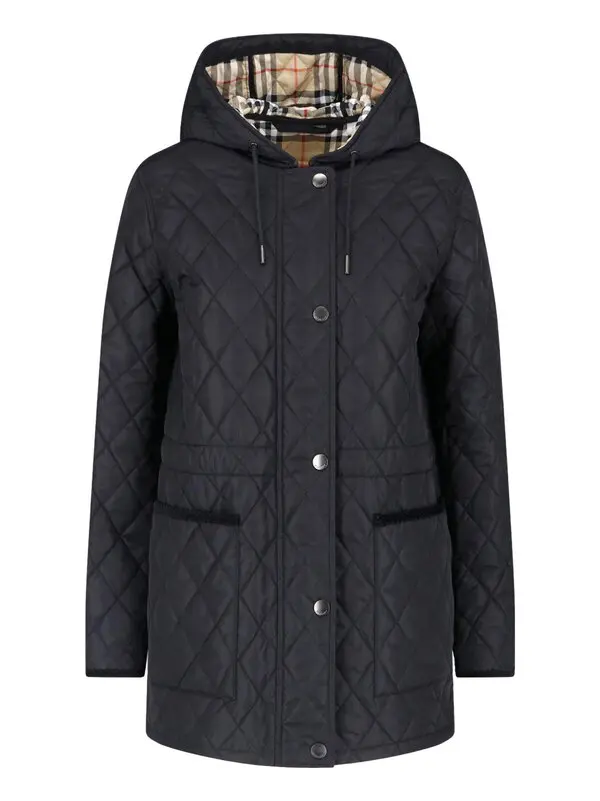 Burberry Quilted Hooded Jacket With Classic Check Lining - Black