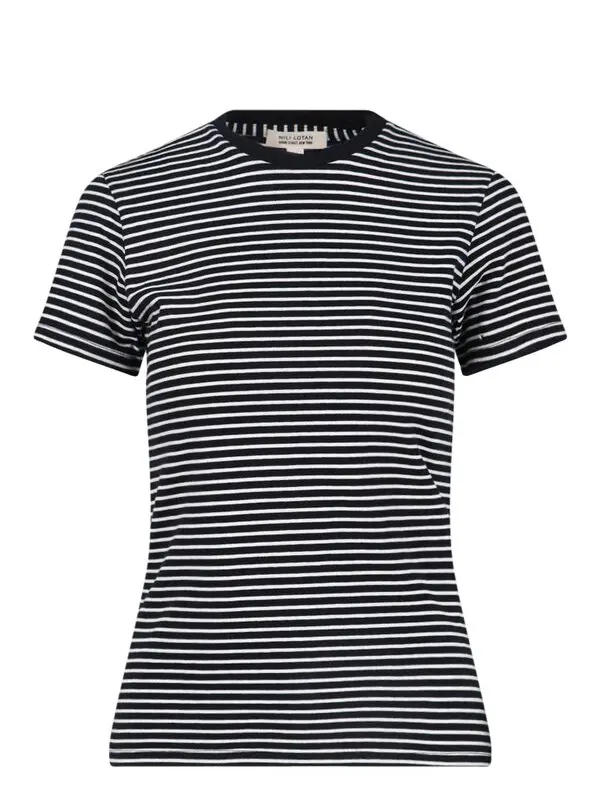 NILI LOTAN Striped Crewneck 100% Cotton T-shirt - Black