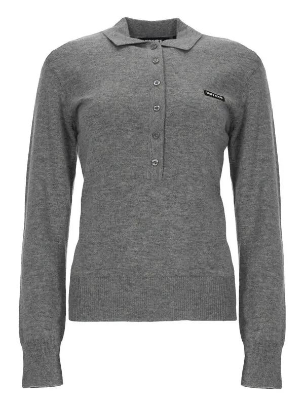 ROTATE BY BIRGER CHRISTENSEN Button-front Polo Sweater In Merino Wool And Cashmere Blend - Grey
