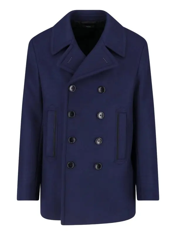 TOM FORD Tailored Wool Jacket With Calf Leather Details - Blue