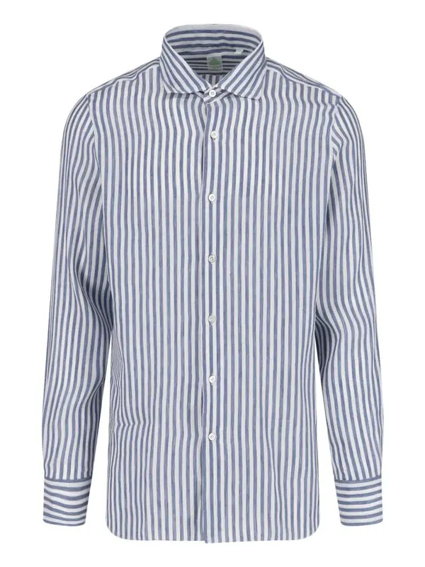 FINAMORE 1925 Striped Button-up Shirt - Blue