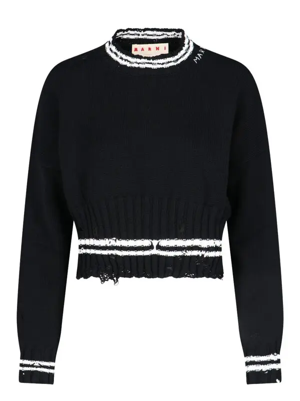 Marni Cropped Crewneck Sweater - Black