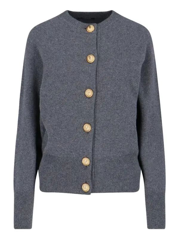 Balmain Cashmere And Virgin Wool Buttoned Sweater - Grey