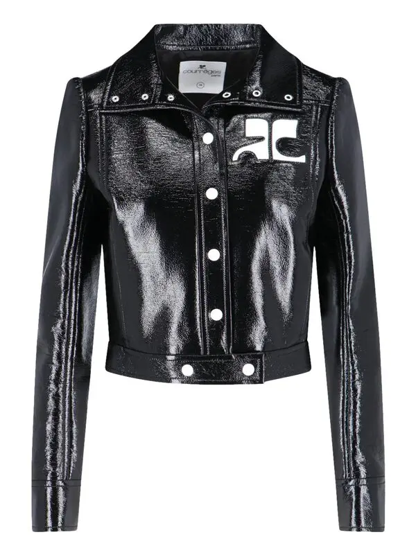 COURREGES Faux Leather Jacket With Logo Detail - Black