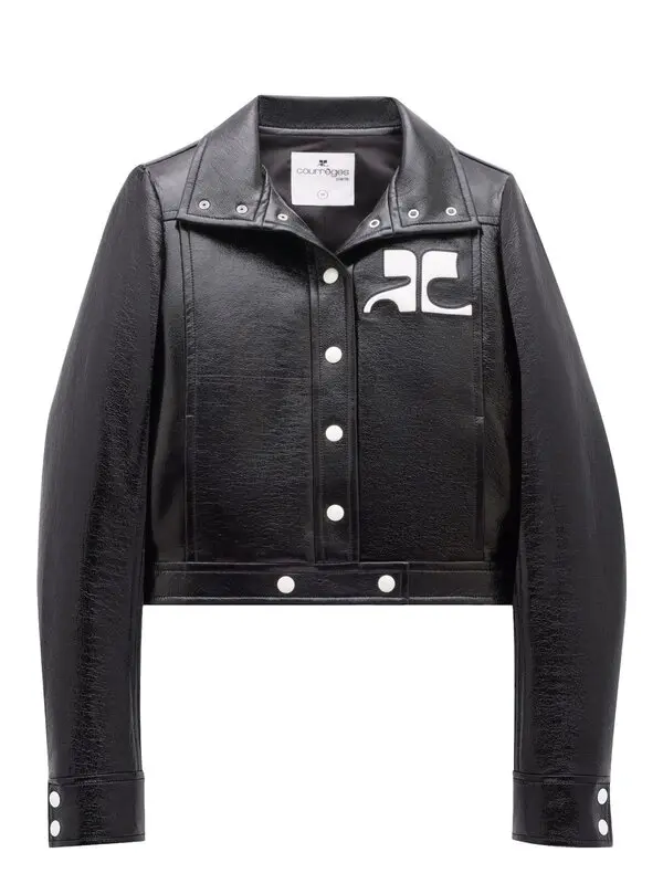 COURREGES Faux Leather Jacket With Logo Detail - Black