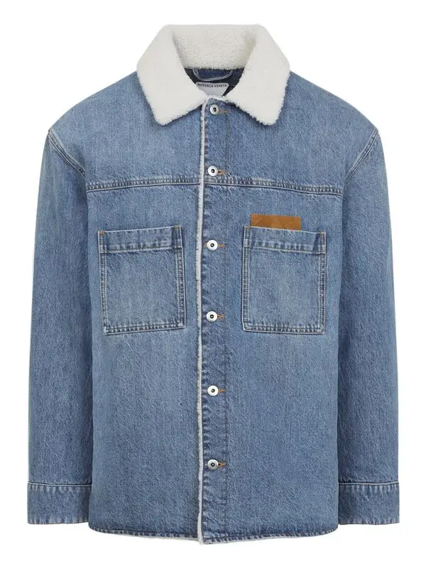 Bottega Veneta Shearling Collar Denim Jacket - Blue
