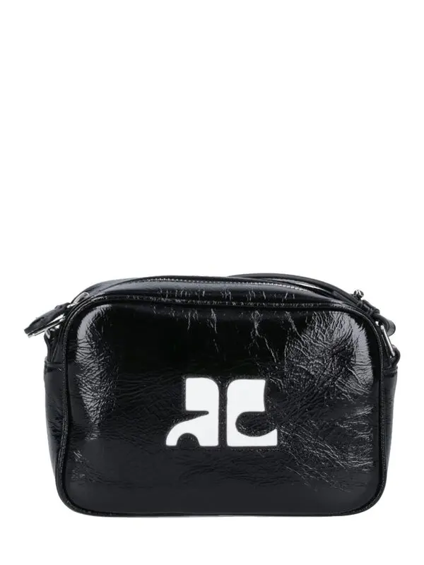 COURREGES Varnished Leather Crossbody Bag With Logo Detail - Black