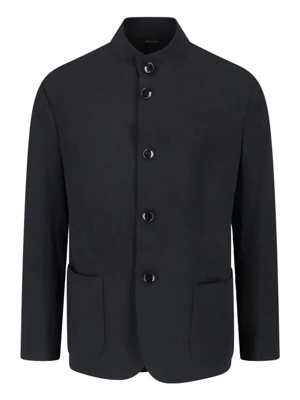 Giorgio Armani 100% Virgin Wool Band Collar Jacket - Black