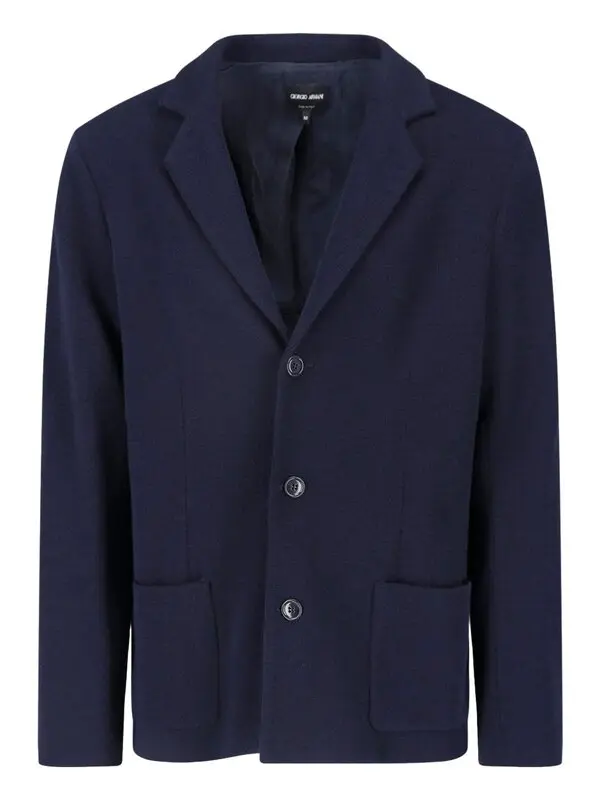 Giorgio Armani 100% Virgin Wool Band Collar Jacket - Blue