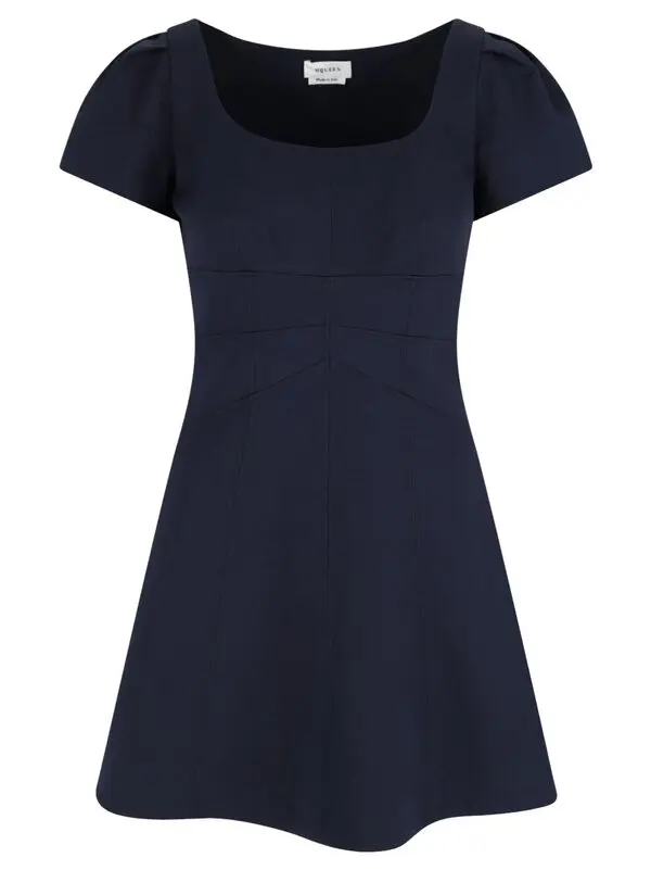 Alexander McQueen 100% Wool Dress With Puff Sleeves - Blue