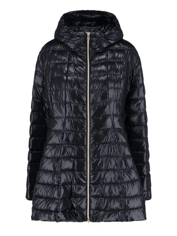 Herno Quilted Hooded Puffer Coat With Glossy Finish - Black