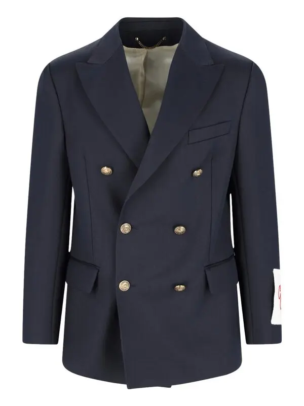 GOLDEN GOOSE Double-breasted Tailored Blazer With Peak Lapels - Blue