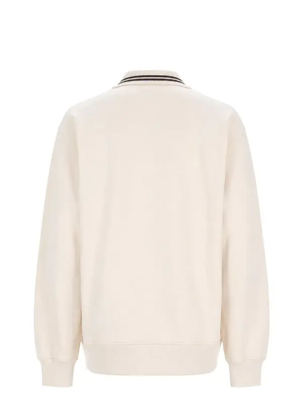 Drole De Monsieur Striped Collar Cotton Sweatshirt - Beige