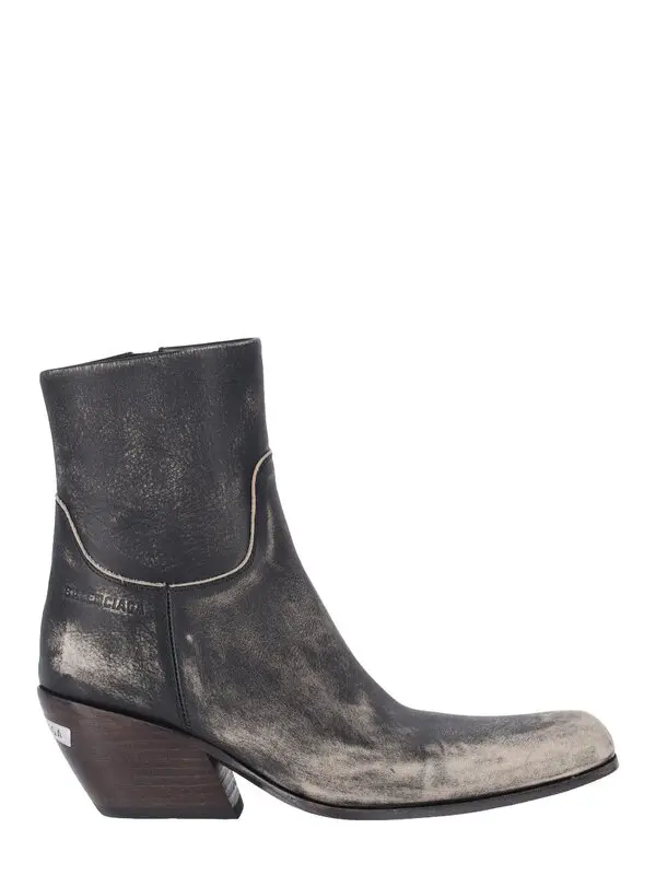 Balenciaga Distressed Leather Pointed Toe Ankle Boots - Black