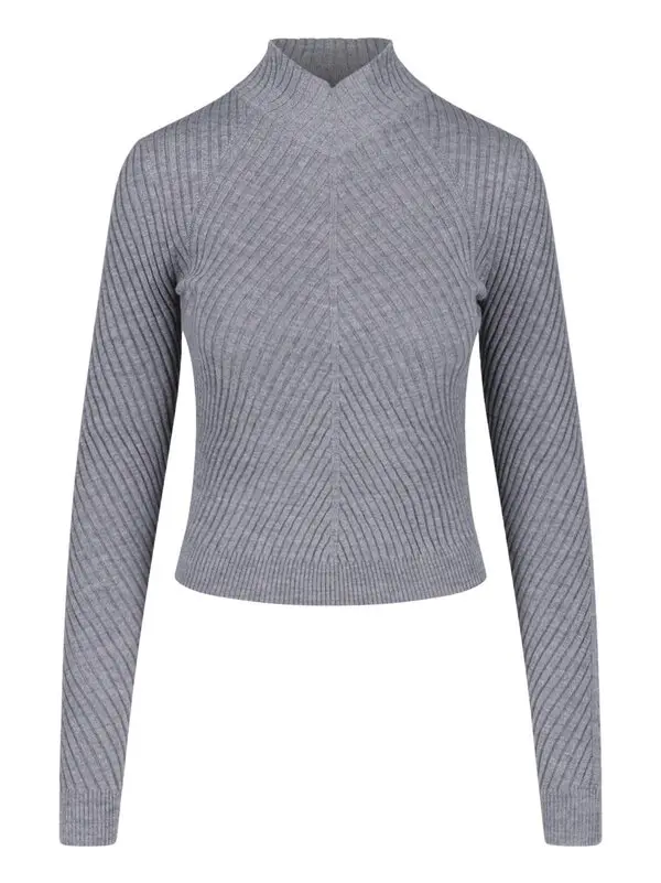 Victoria Beckham Merino Wool Ribbed Knit Sweater - Grey
