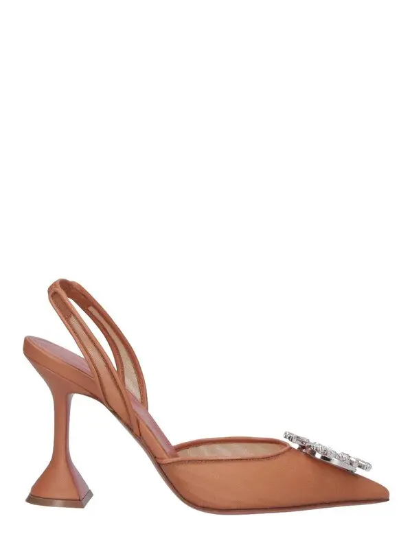 Amina Muaddi Lamb Leather Mesh Heeled Sandals - Pink