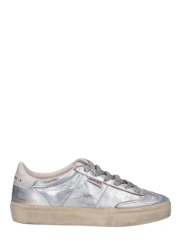 GOLDEN GOOSE Low-top Metallic Leather Lace-up Sneakers - Silver