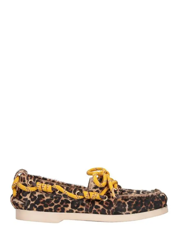 GOLDEN GOOSE Leopard Print Flat Loafers With Contrast Laces - Brown