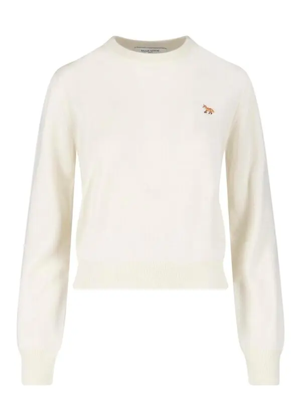 Maison Kitsuné Wool Knit Sweater With Fox Embroidery - White