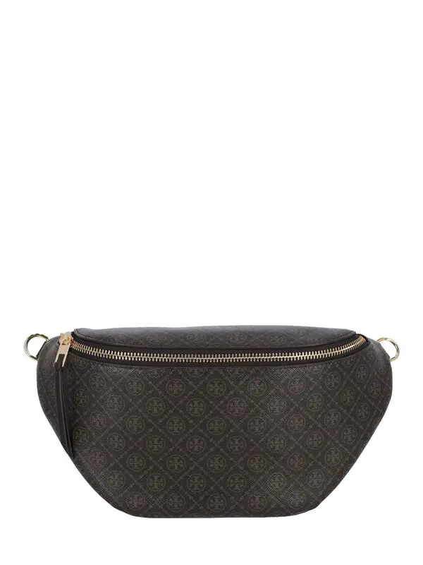 Tory Burch Monogrammed Canvas Belt Bag With Leather Trim - Brown