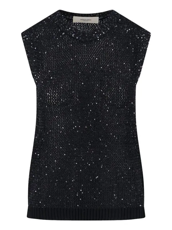 GOLDEN GOOSE Sleeveless Sequin Knit Mini Dress - Black