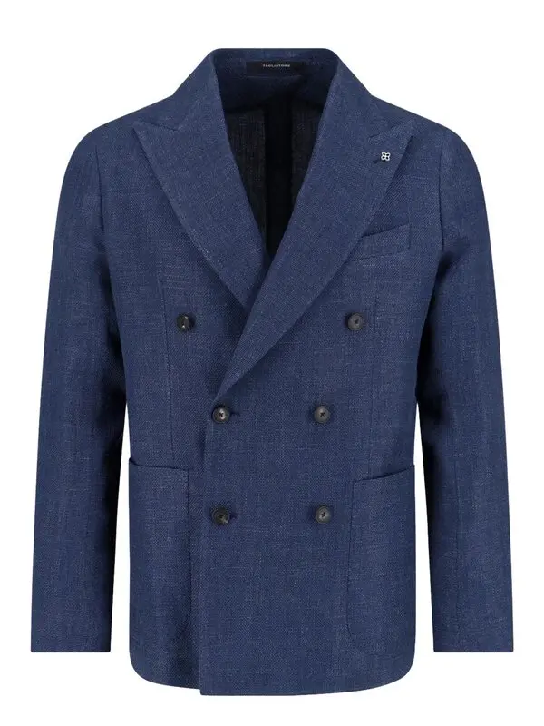 Tagliatore Double-breasted Linen-cotton Tailored Jacket With Notch Lapels - Blue