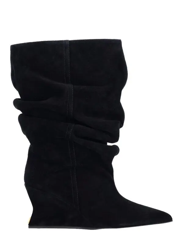 Balmain Calf Leather Wedge Boots - Black