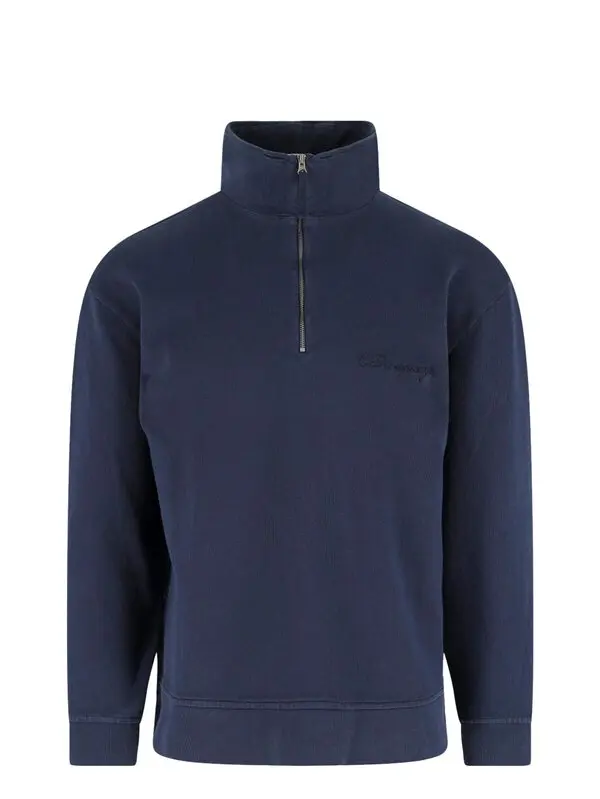 C.P. COMPANY 100% Cotton Quarter Zip Sweater - Blue