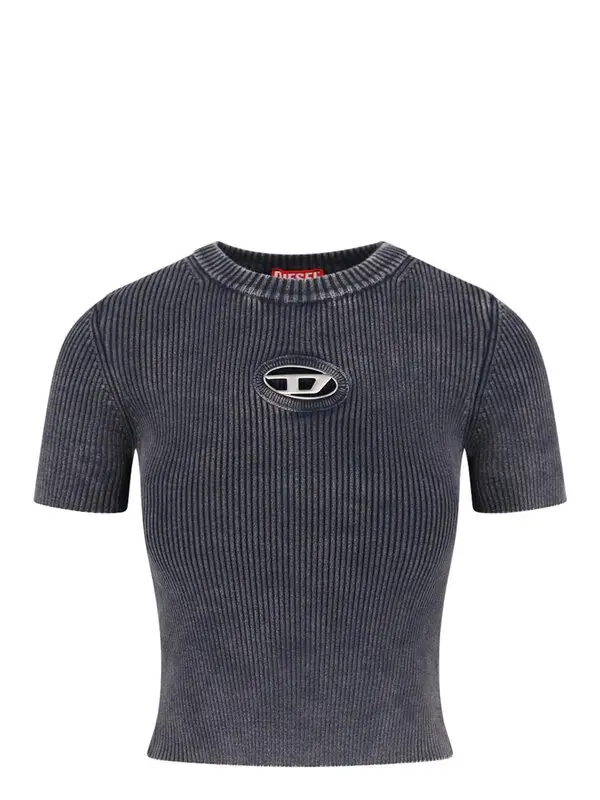 DIESEL® Ribbed Cropped T-shirt With Logo Detail - Black