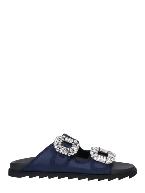 ROGER VIVIER Embellished Crystal Buckle Textile & Leather Trimmed Sandals - Blue