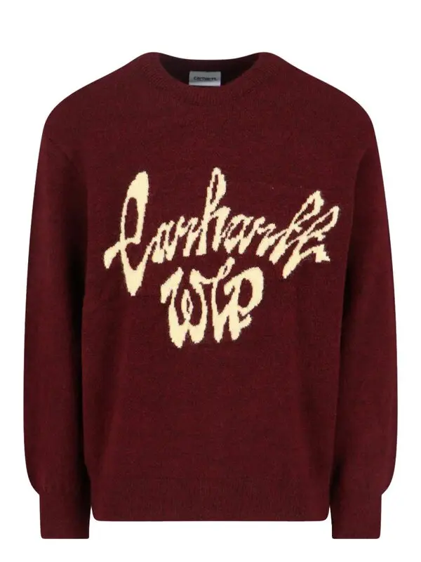Carhartt Work In Progress Textured Knit Sweater With Graphic Logo - Red