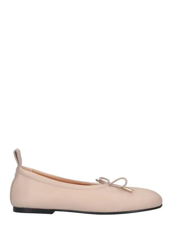 ALOHAS 100% Leather Ballet Flats With Bow Detail - Cream