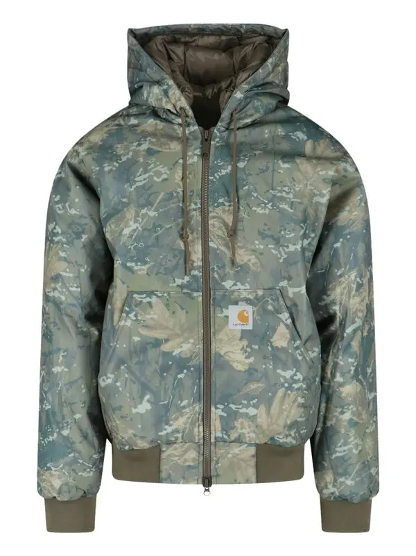 Carhartt Work In Progress Camouflage Print Hooded Zip-up Jacket - Green