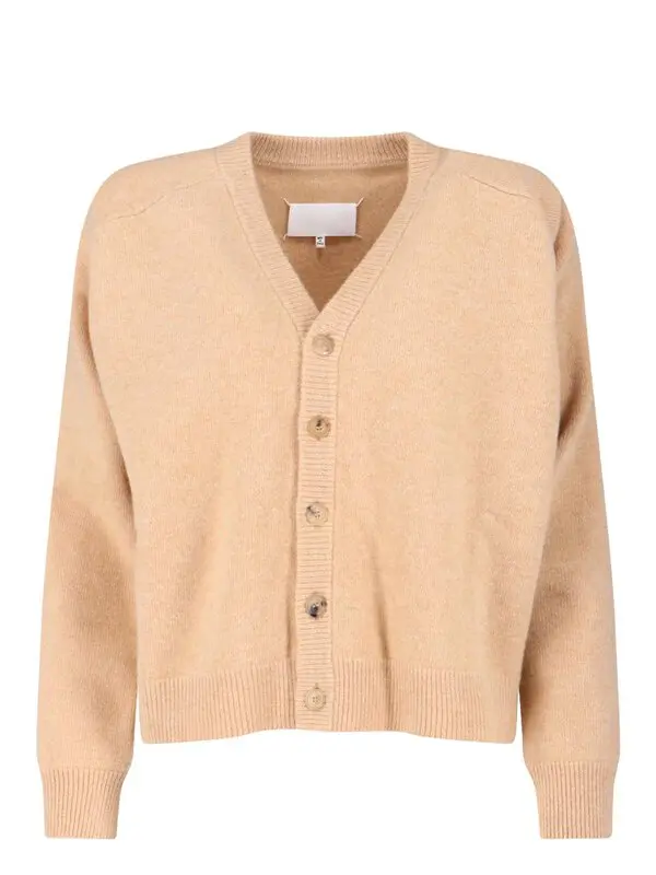 MAISON MARGIELA 100% Wool V-neck Cardigan - Beige