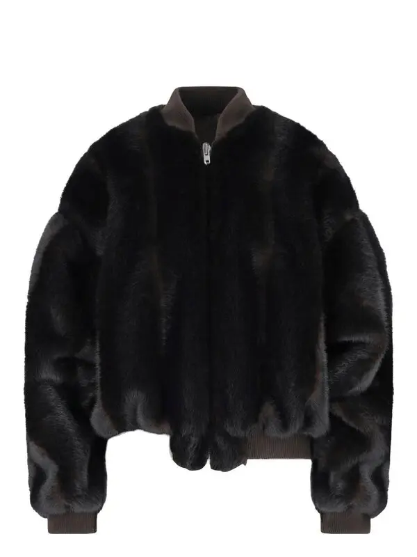 MAISON MARGIELA Faux Fur Bomber Jacket - Brown