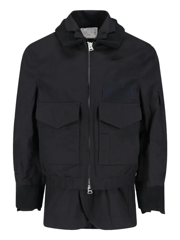 Sacai Hooded Utility Jacket With Flap Pockets - Black