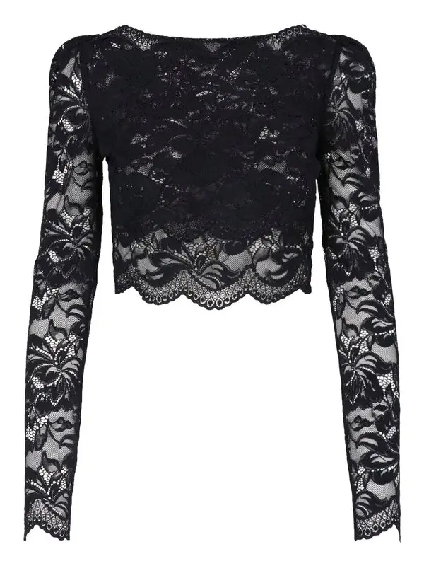 Rabanne Lace Sculpted Stretch Cropped Top - Black