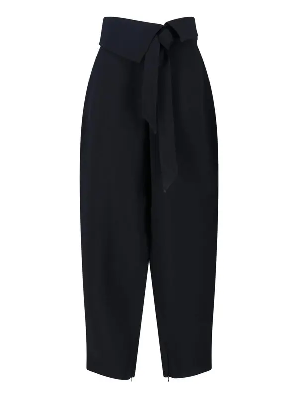 Attico High-waisted Tie-front Wide-leg Tailored Trousers - Black