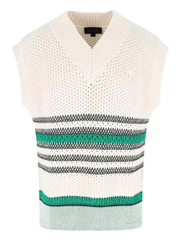 Lacoste Cotton-blend Striped V-neck Vest - Multicolour