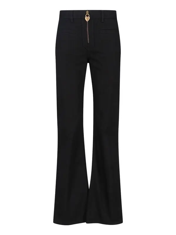 Chloé Cotton Denim Flare Trousers With Calf Leather Detail - Black