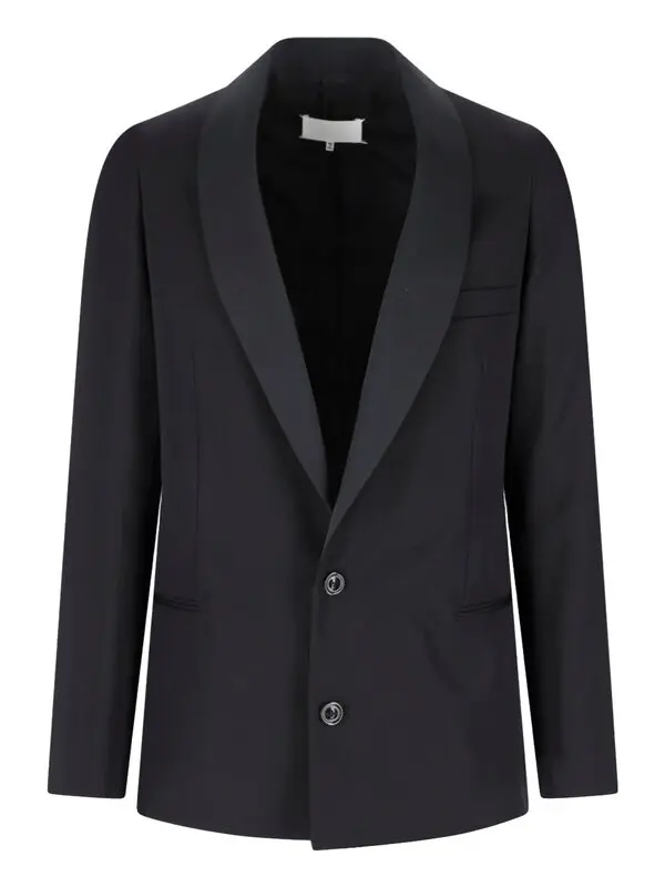 MAISON MARGIELA Virgin Wool Blazer Jacket With Silk-blend Detail And Viscose Lining - Black