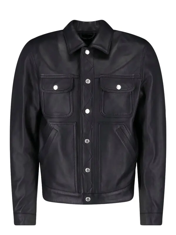 Dsquared2 Leather Shirt Jacket With Snap Buttons - Black