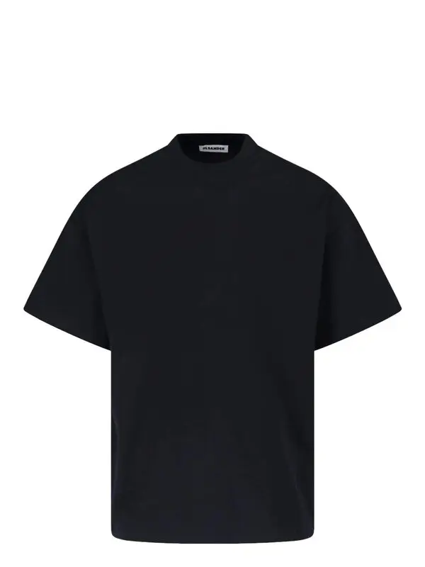 JIL SANDER Mock Neck Short Sleeve T-shirt - Black