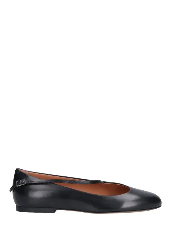 JIL SANDER Leather Ballet Flats With Ankle Strap - Black