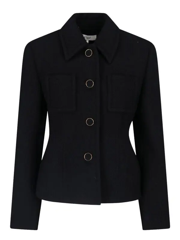 Chloé Virgin Wool Stretch Jacket With Notched Lapel - Black