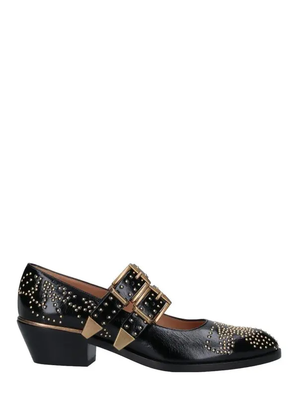 Chloé Buckled Calf Leather High Heel Pumps With Stud Embellishments - Black