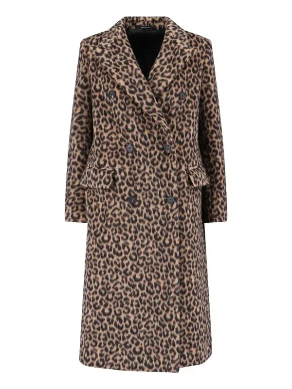 Tagliatore Leopard Print Double-breasted Tailored Coat - Brown