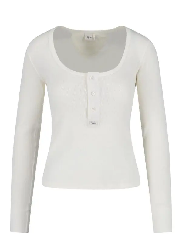 Chloé Ribbed Cotton Henley Top - White