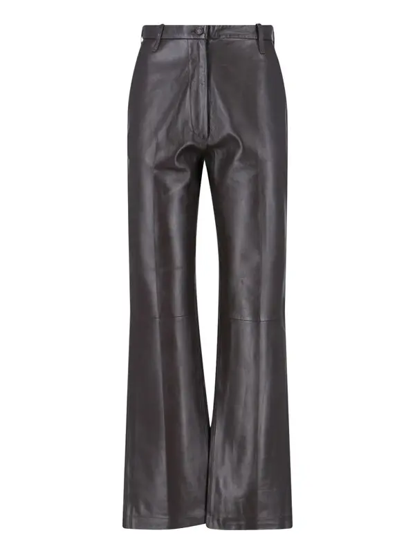 NOVELLE High-waist Flared Leather Trousers - Brown
